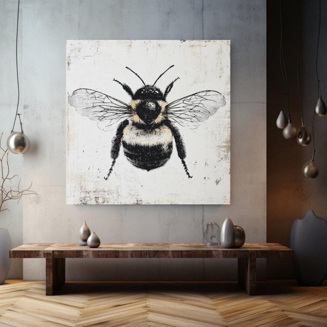 Vintage Bumble Bee Canvas, Black and White Wall Art, Mystical Home Decor, Nature Inspired Poster ...