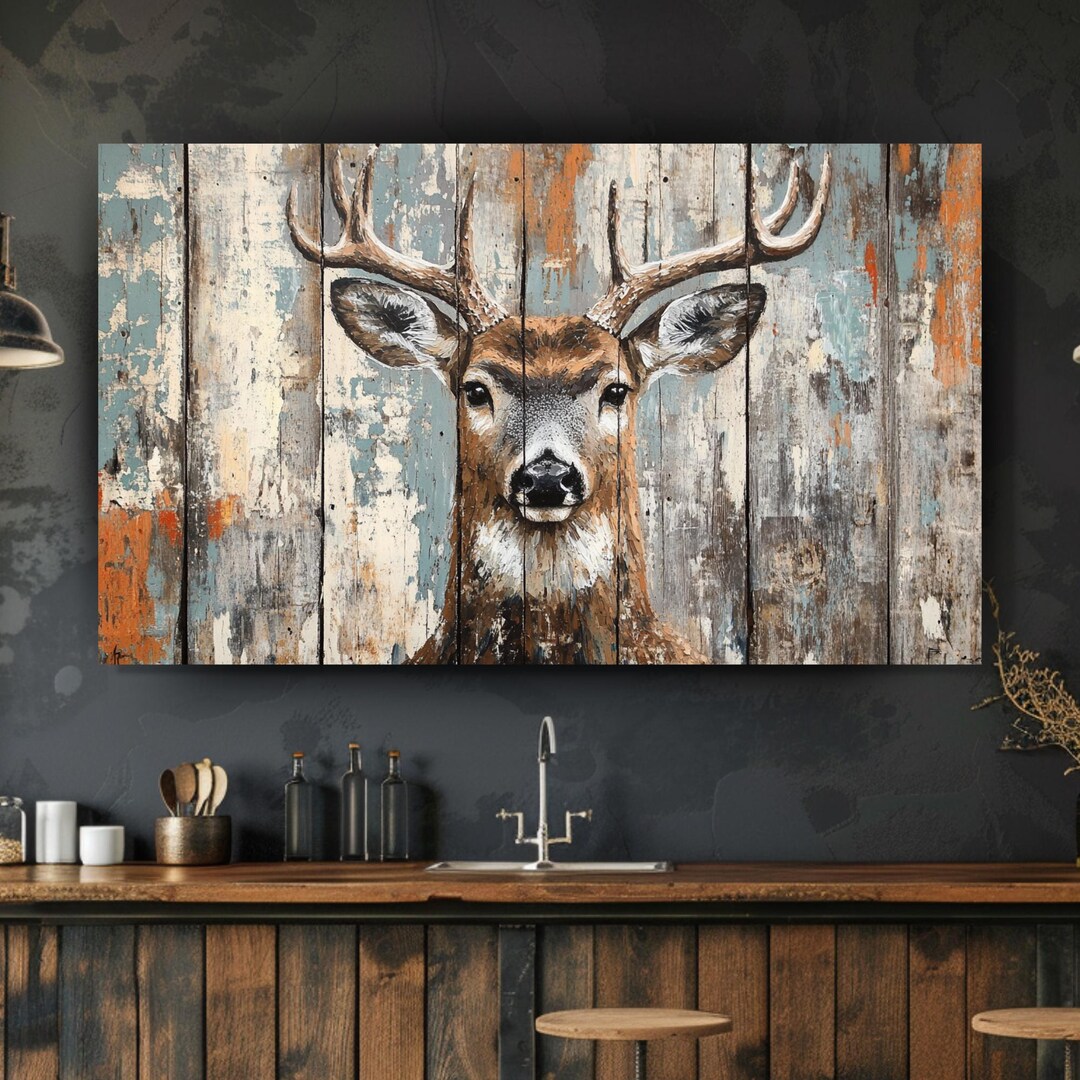 Oversized Deer Canvas Art, Large Rustic Wildlife Wall Decor, Modern ...