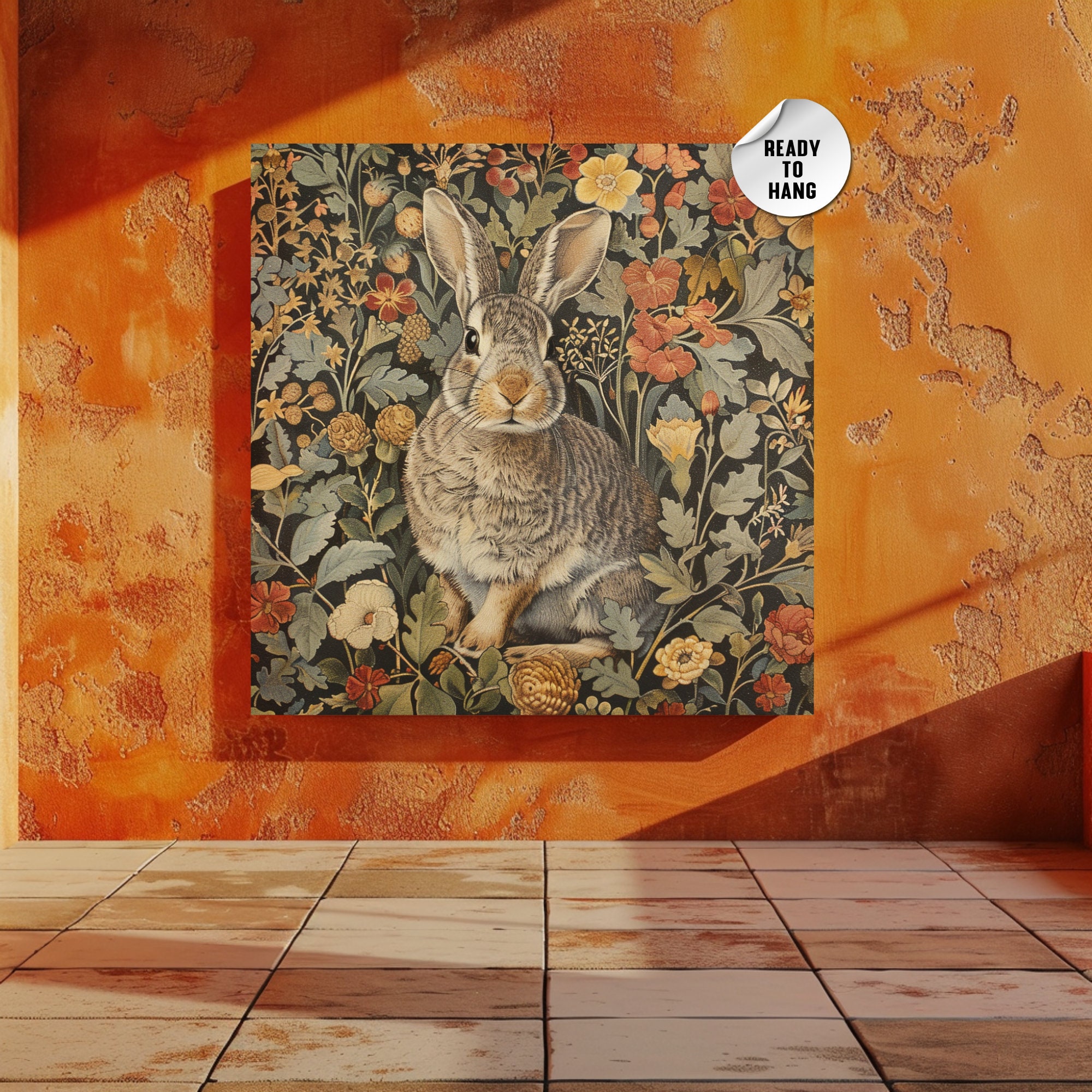Whimsical Bunny Art William Morris Style, Ready to Hang Vintage Decor ...