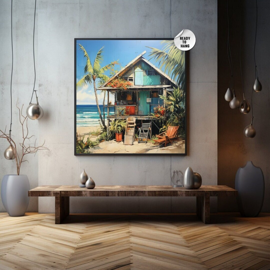 Bohemian Surf Shack Wall Decor, Ready to Hang Black Framed, Colorful ...