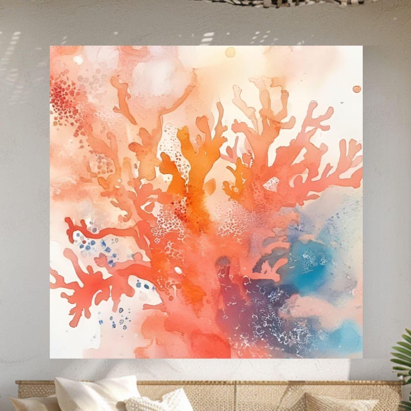 Coral Abstract Art - Etsy