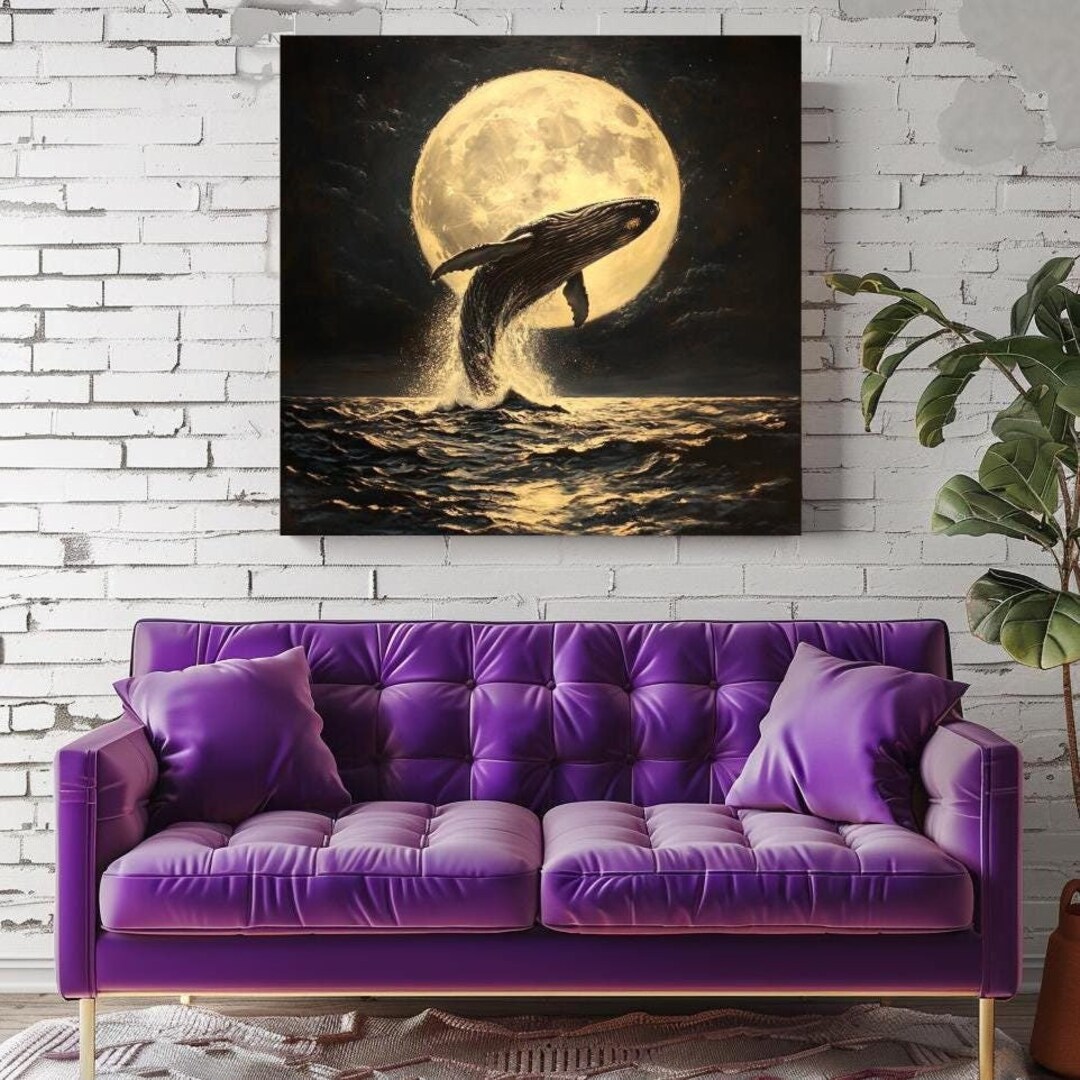 Mystische Wal im Mondlicht Wand Kunst Leinwand, Küsten Wand Kunst, Große Quadratische Wand Kunst ...