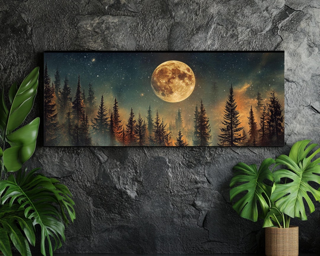 Woodland Moonlight Canvas Art, Serene Night Landscape Wall Decor ...