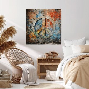Peace Sign Graffiti Grunge Canvas Wall Art, Hippie Art Peace Sign ...