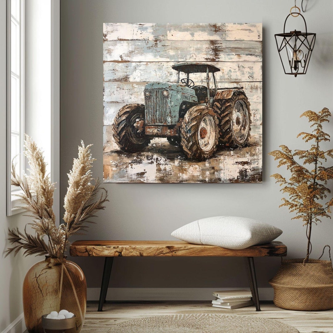 Rustic Tractor Wall Art, Farmhouse Black Framed Canvas Painting ...