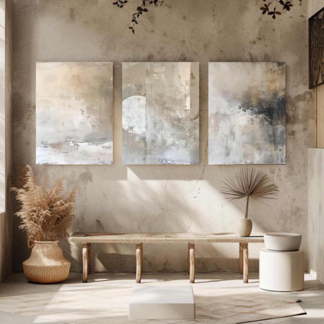 Modern Neutral Abstract Gallery Wall Art Set of 3 Neutral Nordic Canvas ...