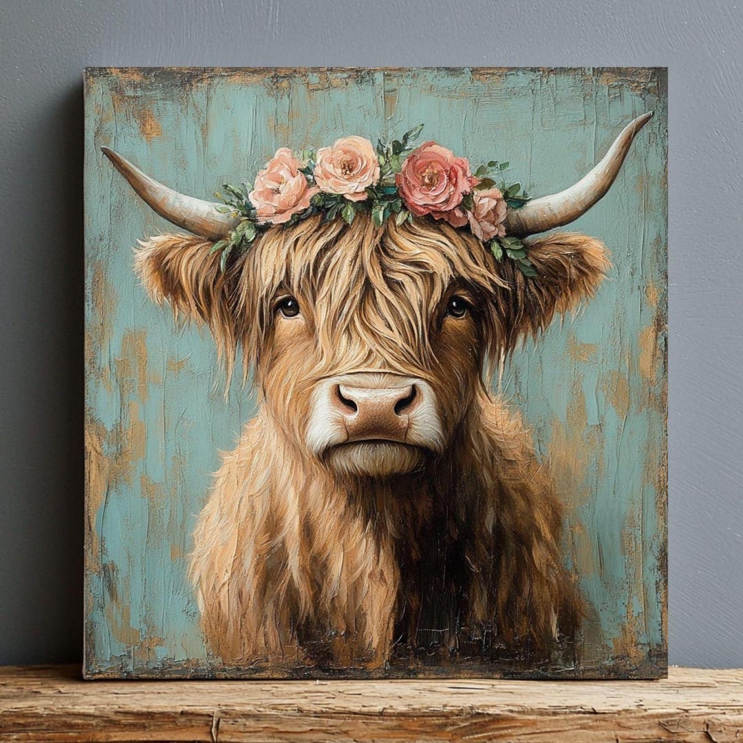 Highland Cow Wall Art, Rustic Cow Print, Highland Cattle Framed Canvas ...