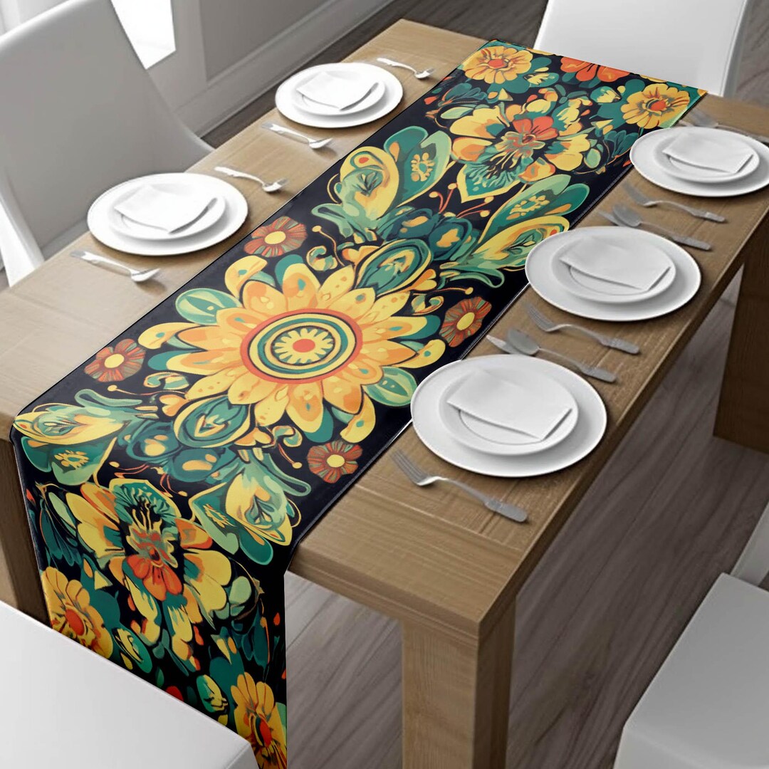 Boho Pattern Table Runner, Boho Kitchen Decor, Casual Chic Floral ...