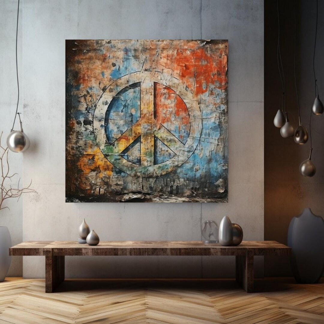 Peace Sign Graffiti Grunge Canvas Wall Art, Hippie Art Peace Sign ...