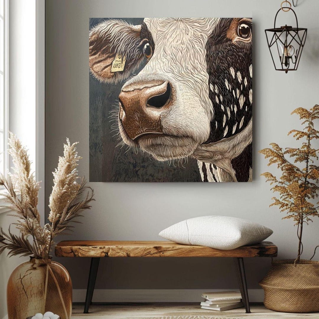 Cow Canvas Wall Art, Rustic Farmhouse Poster, Countryside Home Decor ...