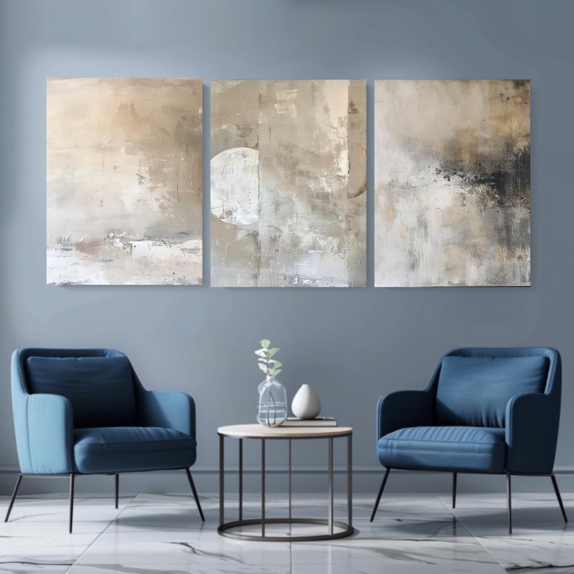 Modern Neutral Abstract Gallery Wall Art Set of 3 Neutral Nordic Canvas ...