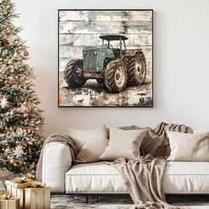 Rustic Tractor Wall Art, Farmhouse Black Framed Canvas Painting ...