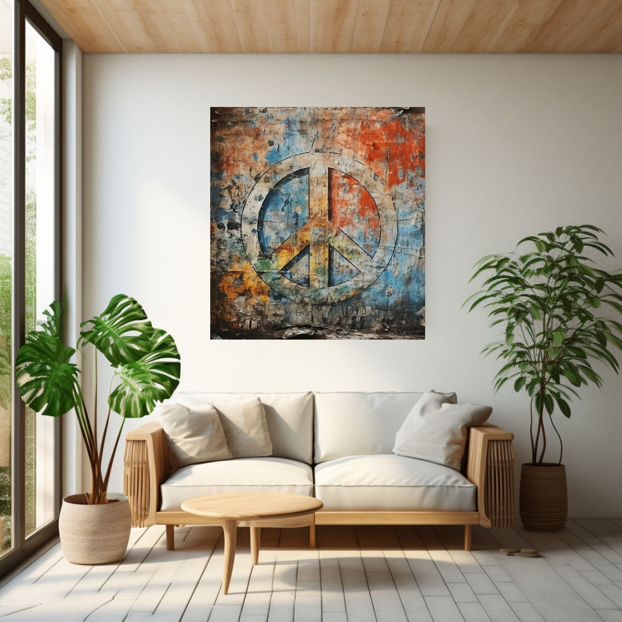 Graffiti Peace Sign Ready to Hang Wall Decor, Vintage Boho Wall Art ...