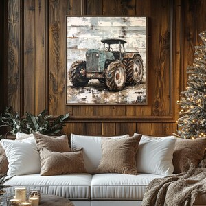 Rustic Tractor Wall Art, Farmhouse Black Framed Canvas Painting ...