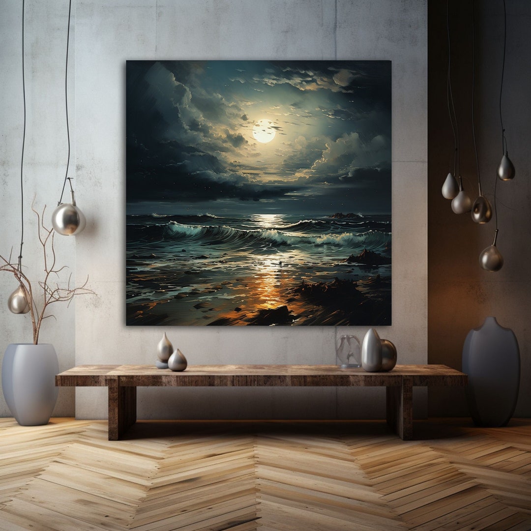 Moody Moon Ready to Hang Wall Art, Mystical Night Art, Night Poster ...