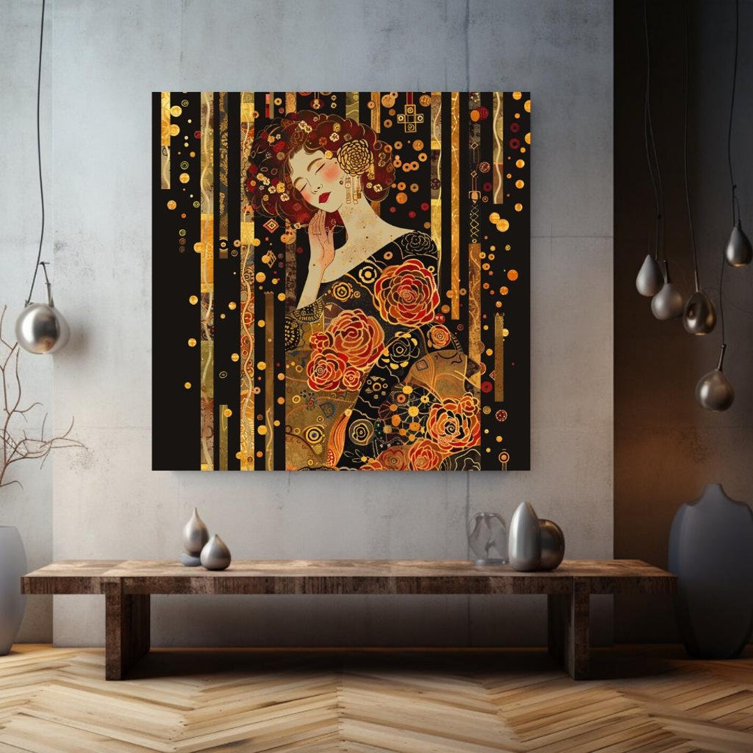 Portrait of A Woman in Gustav Klimt Style Poster Klimt Inspired Canvas ...