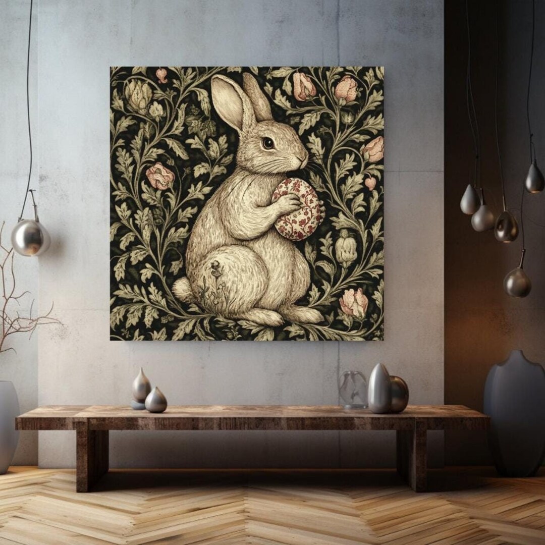 Vintage Bunny Wall Art, William Morris Inspired Wall Art, Woodland ...