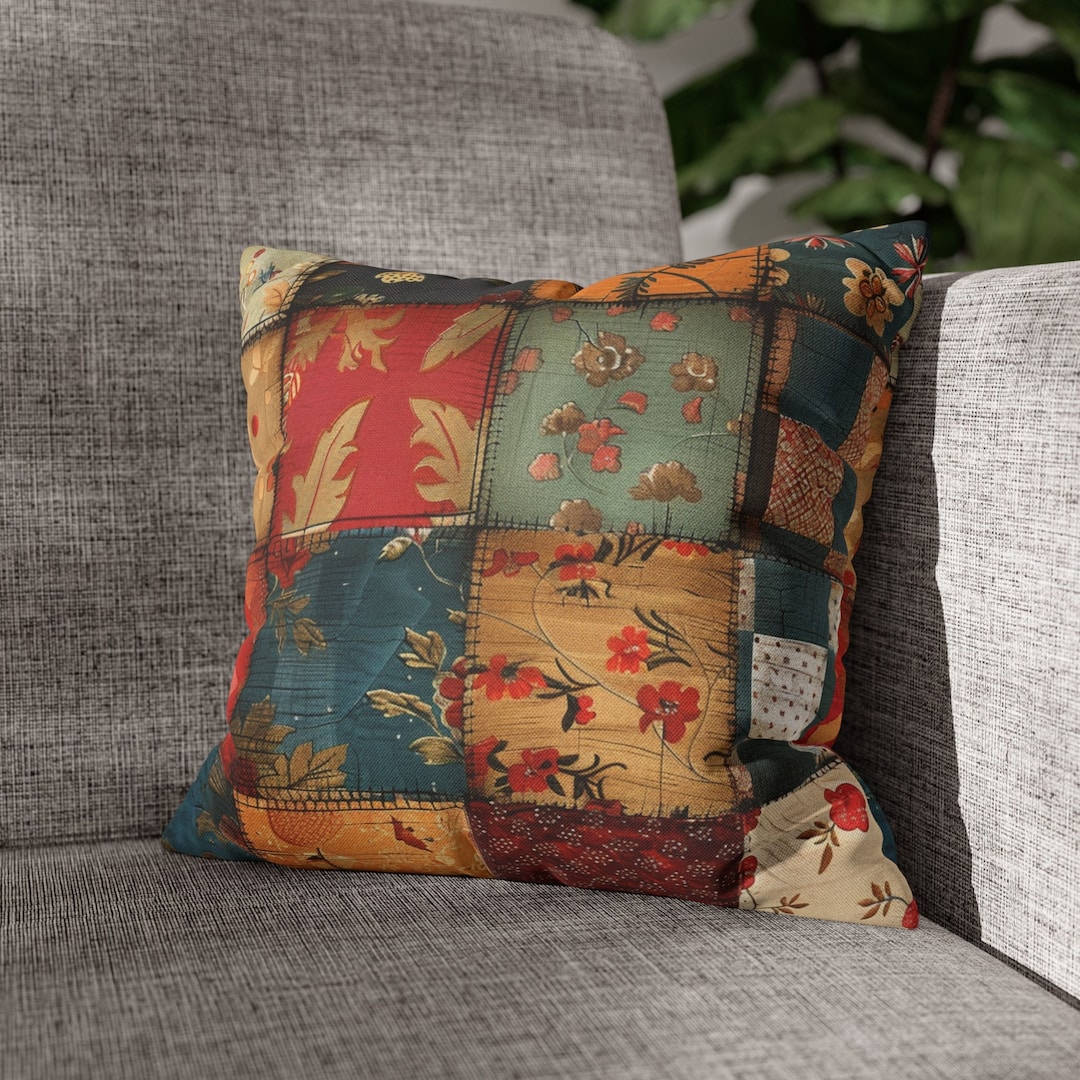 Vintage Patchwork Pillow Bohemian Throw Pillows Bohemian Cushion India Boho Patchwork Pillow ...