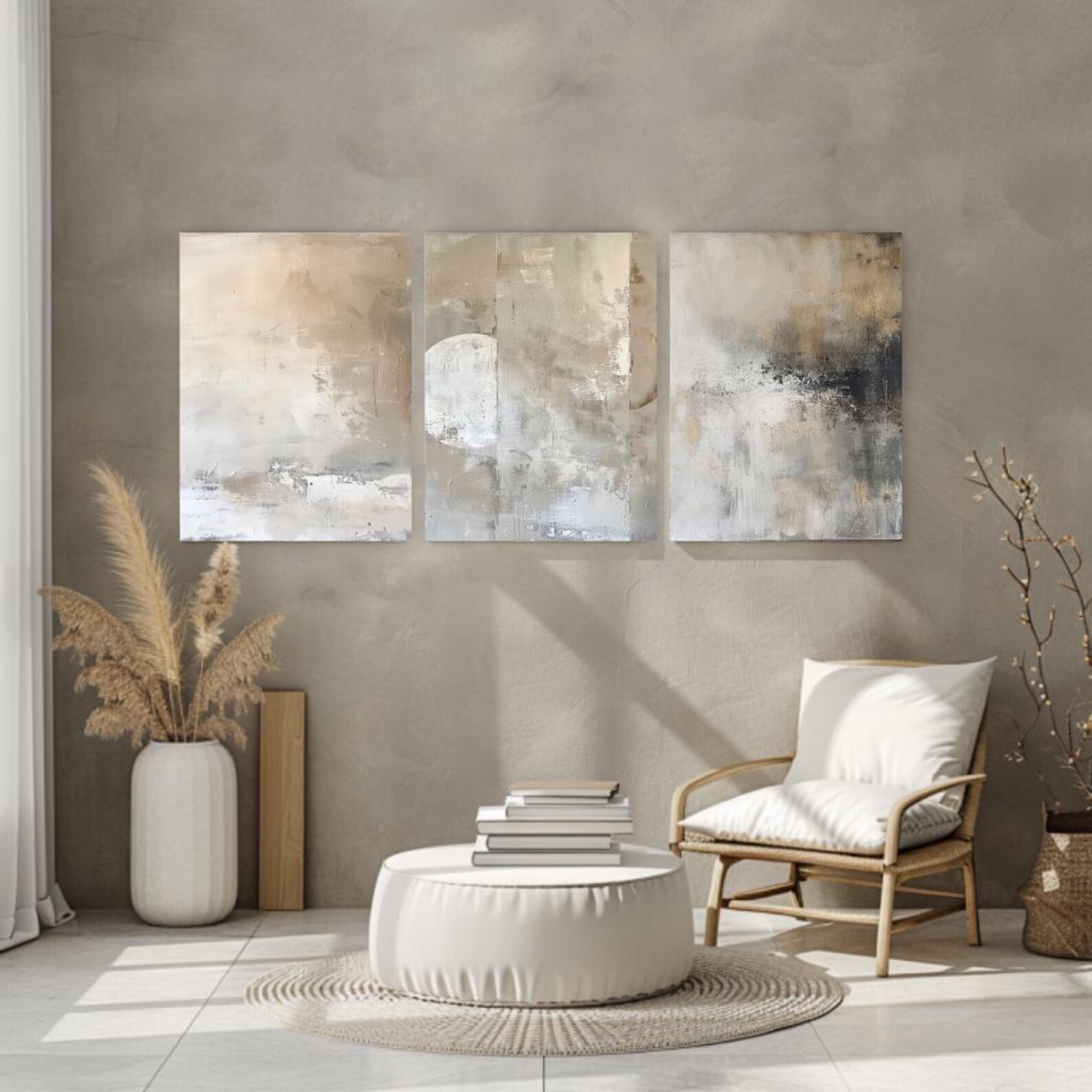 Modern Neutral Abstract Gallery Wall Art Set of 3 Neutral Nordic Canvas ...