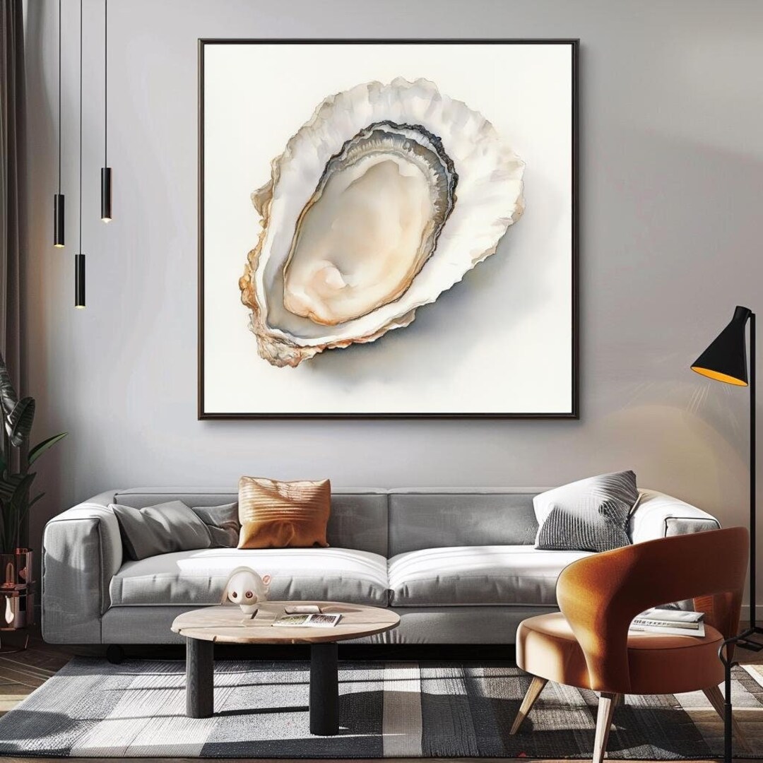 Neutral Oyster Shell Wall Art, Coastal Wall Art, Ready to Hang Black ...
