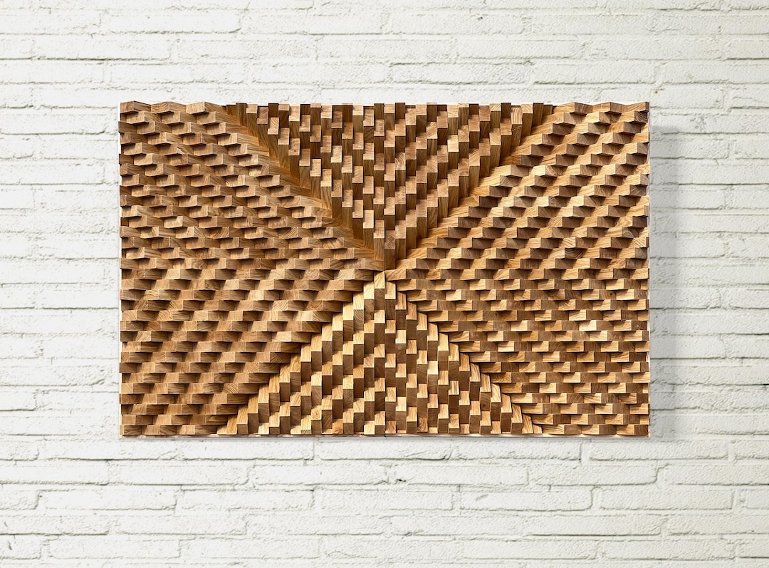 Modern Wood Wall Decor, Oak Wooden Wall Art, Rustic Wooden Mosaic ...