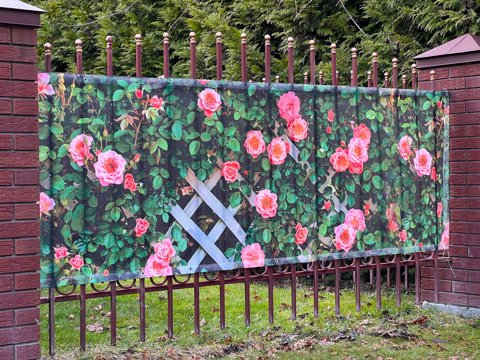 Custom Fence Screen, Privacy Screen, Print Roses on the Wooden Trellis ...