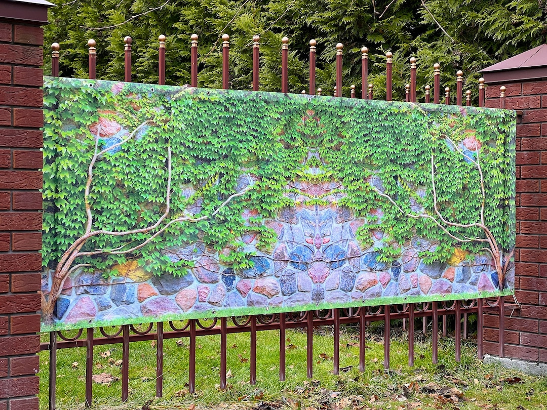 Garden Art Outdoor Privacy Screen, Print Green Ivy on a Stone Wall ...