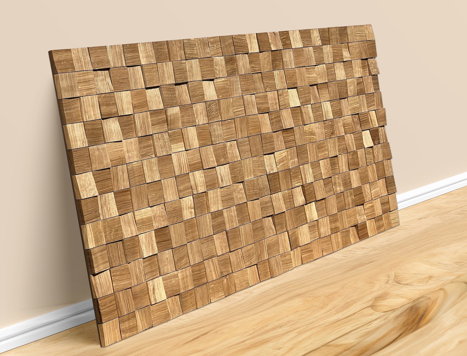 Modern Wood Wall Decor, Oak Wooden Wall Art, Rustic Wooden Mosaic ...