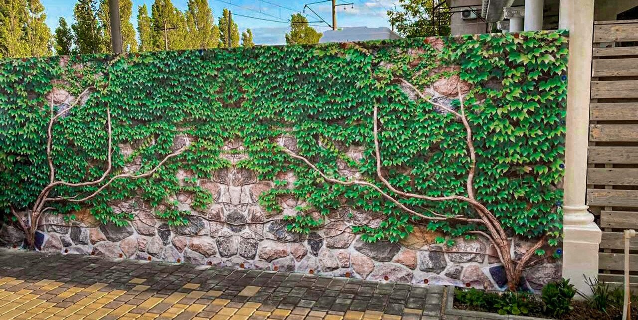 Custom Fence Screen, Privacy Screen, Print Green Ivy on a Stone Wall ...