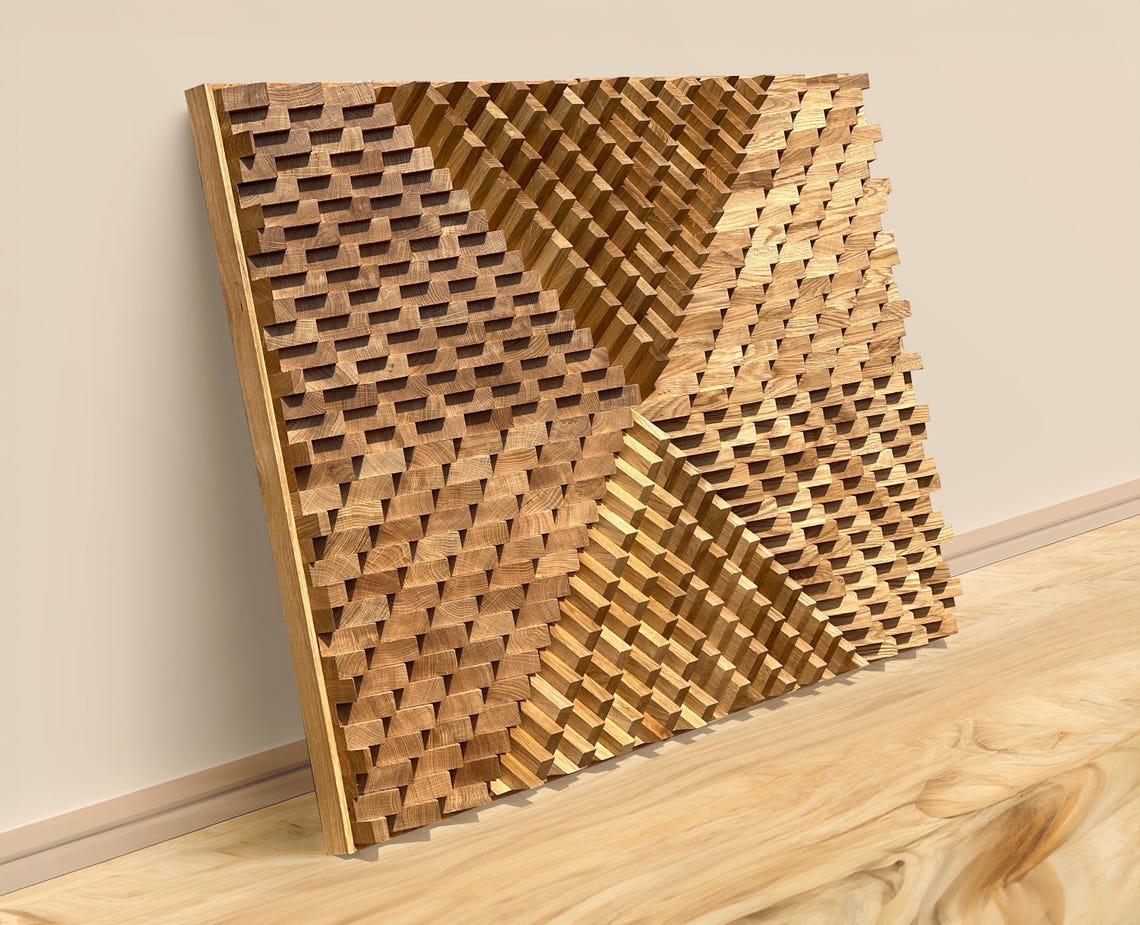 Modern Wooden Wall Art, Oak Wood Decor, Rustic Wooden Mosaic, Abstract ...