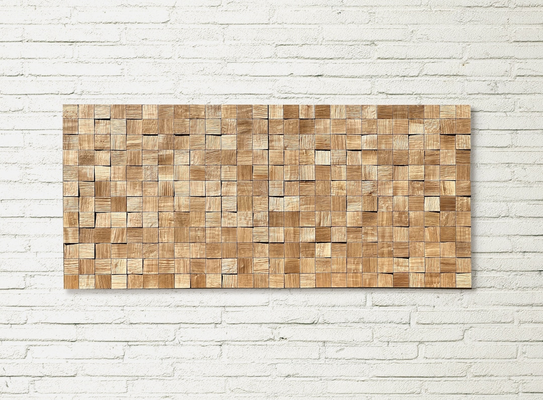 Modern Wood Wall Decor, Oak Wooden Wall Art, Rustic Wooden Mosaic ...