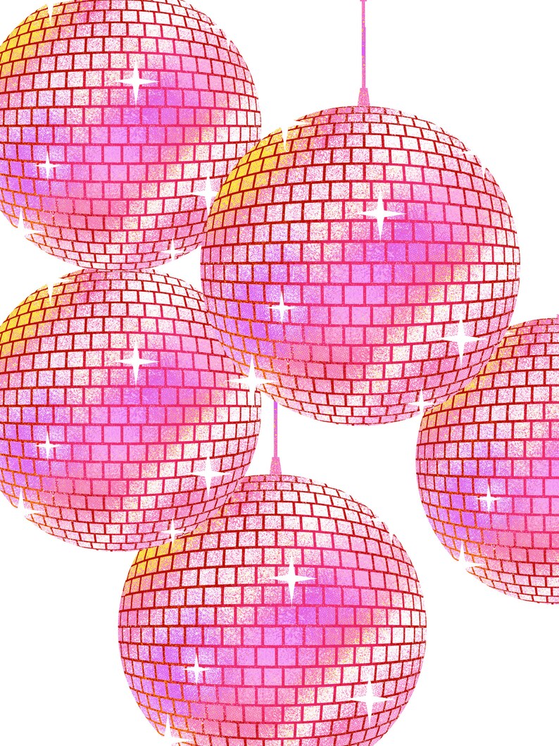 Pink + Orange Disco Ball Digital Wall Art Print | Downloadable PDF ...