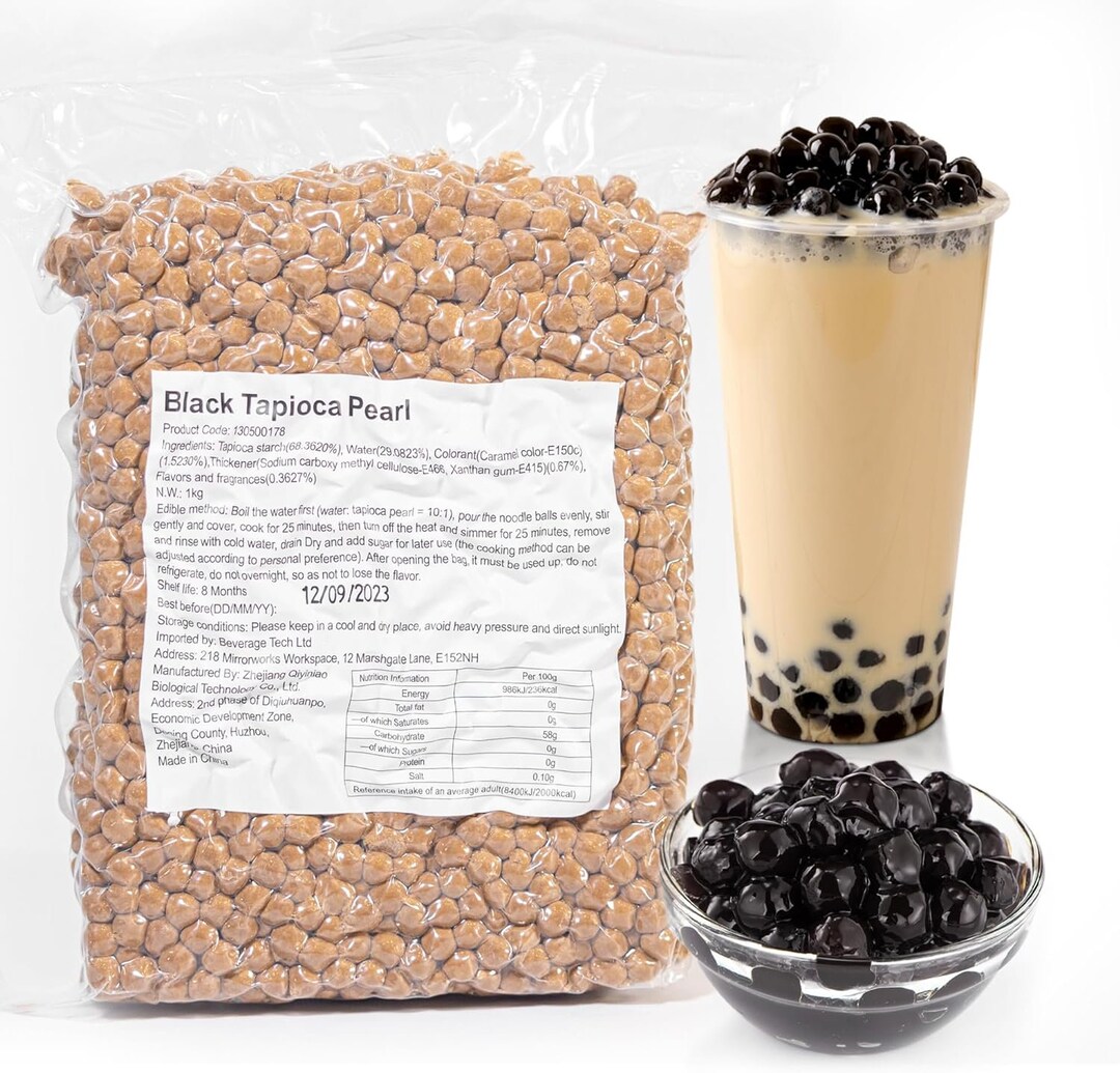 Black Tapioca Pearl 1kg Bag, Perfect for Ice Coffee, Slush, Blended Fruit Drinks, Gluten Free ...
