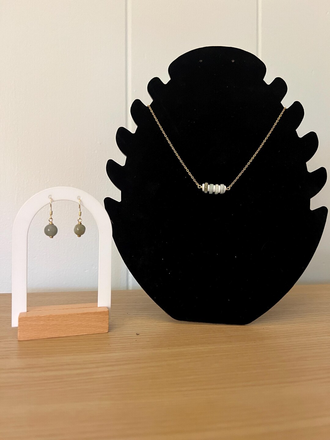 Jade and Puka Shell Earring & Necklace Set - Etsy