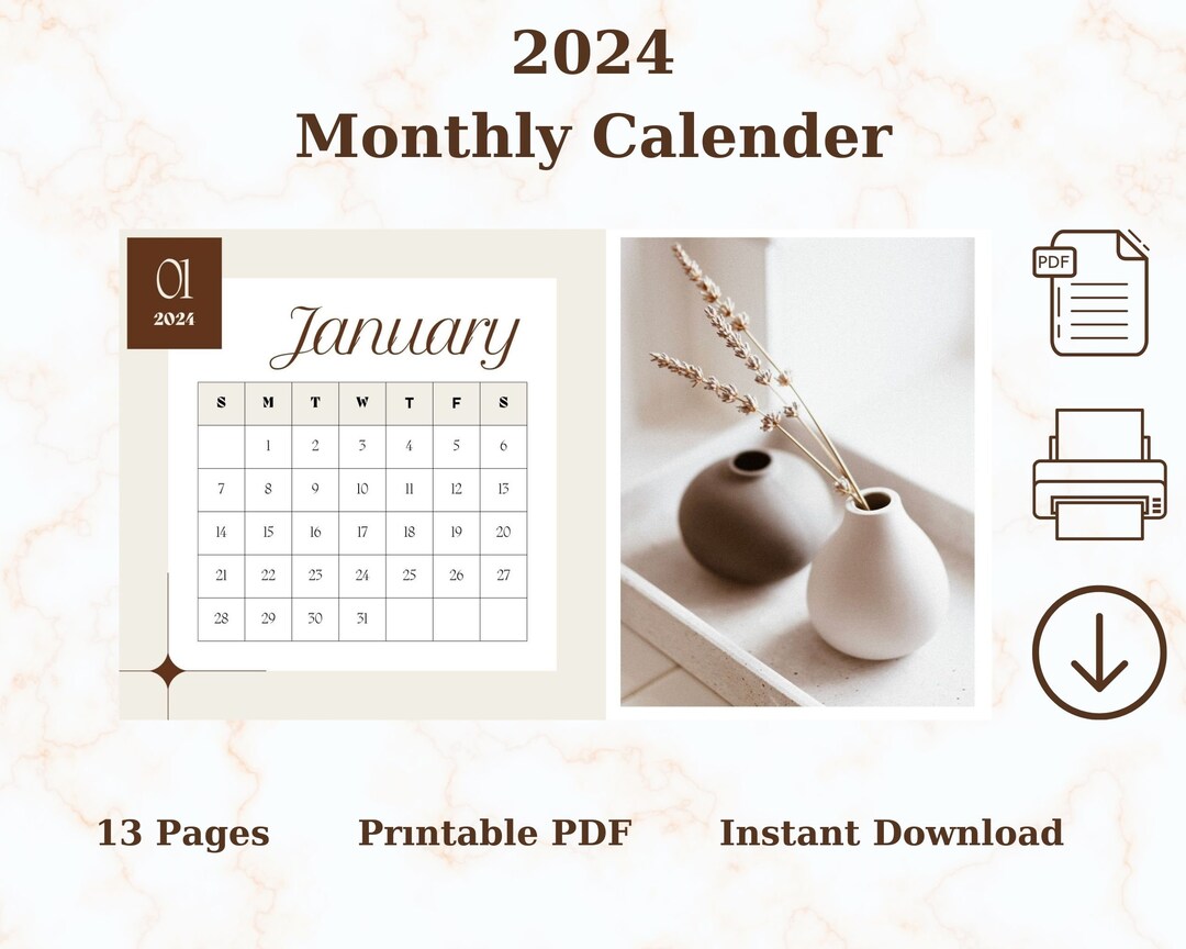 2024 Monthly Planner I 2024 Minimal Monthly Calendar I Print at Home ...