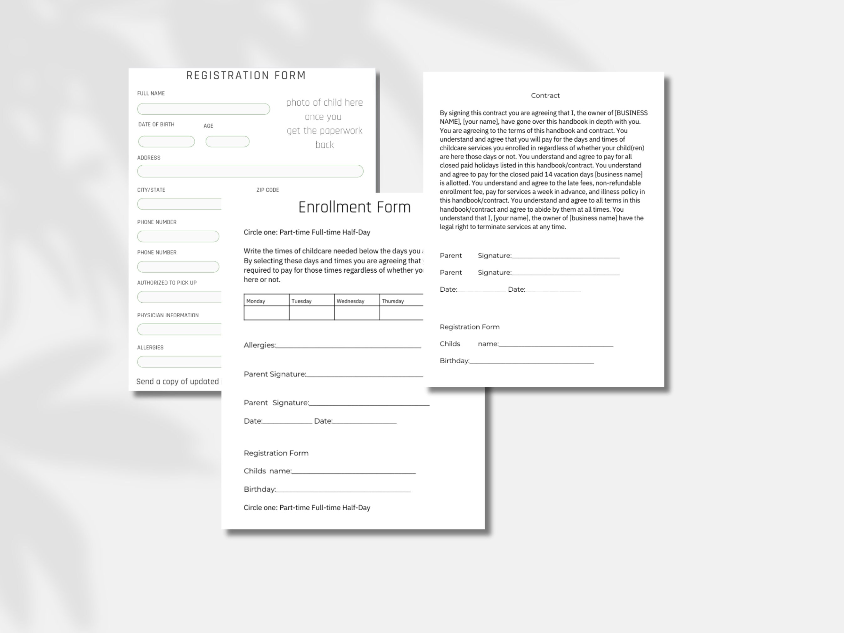 Editable Daycare Center Forms, Editable Organized Home Daycare Business ...