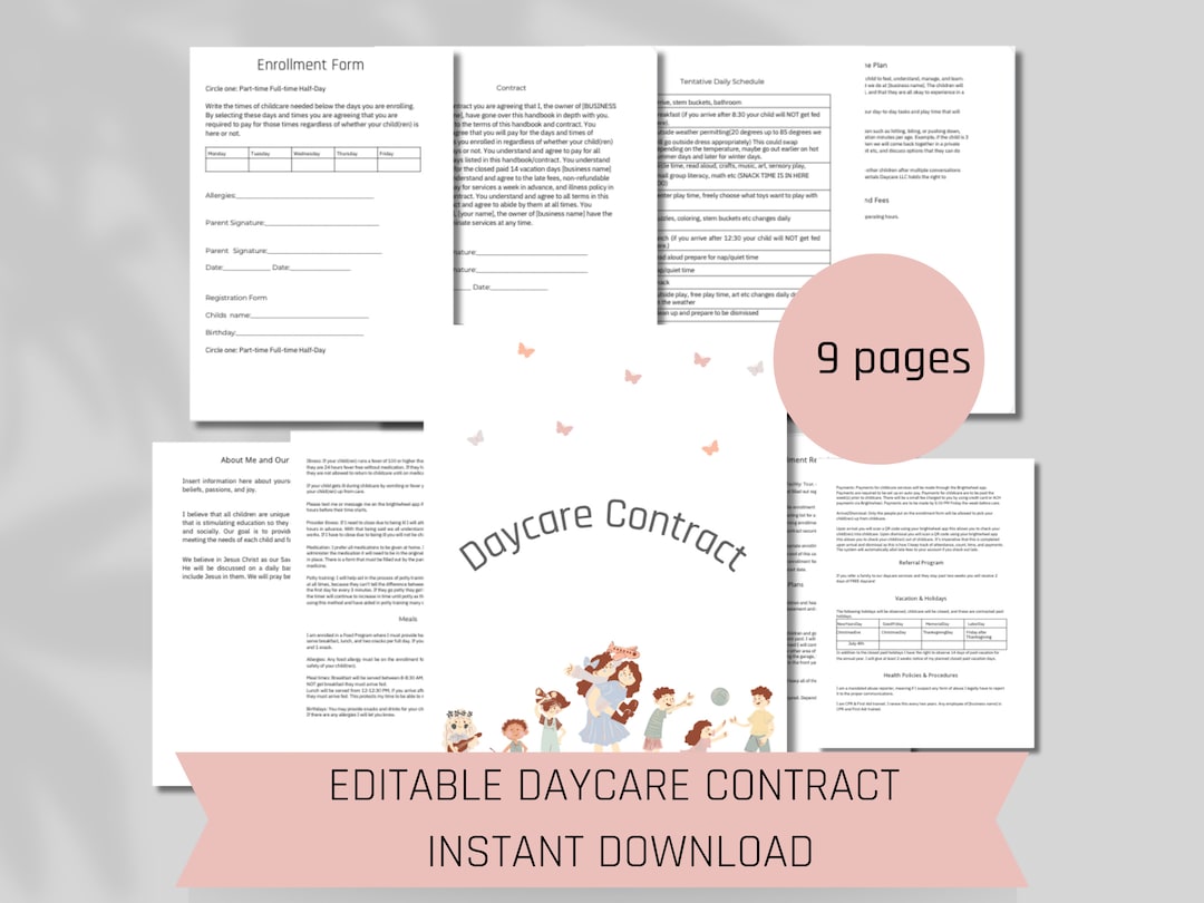 Editable Daycare Contract Forms, Home Daycare Contracts, Daycare ...