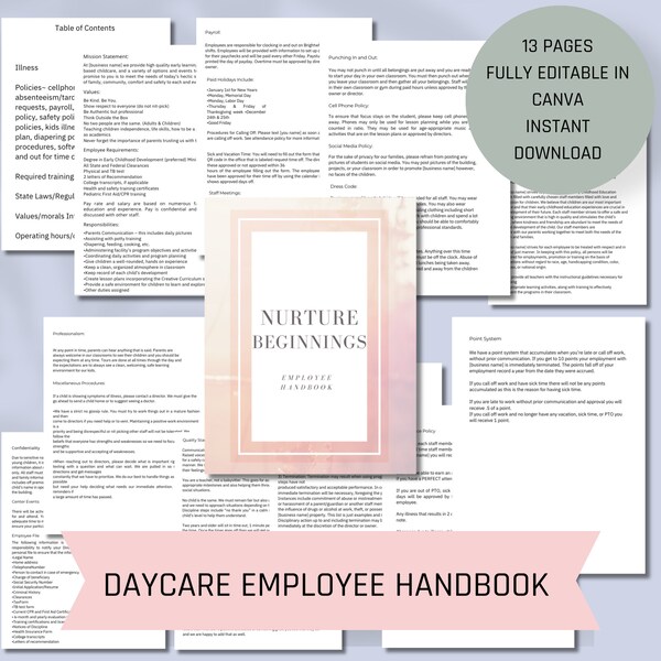 Daycare Handbook - Etsy
