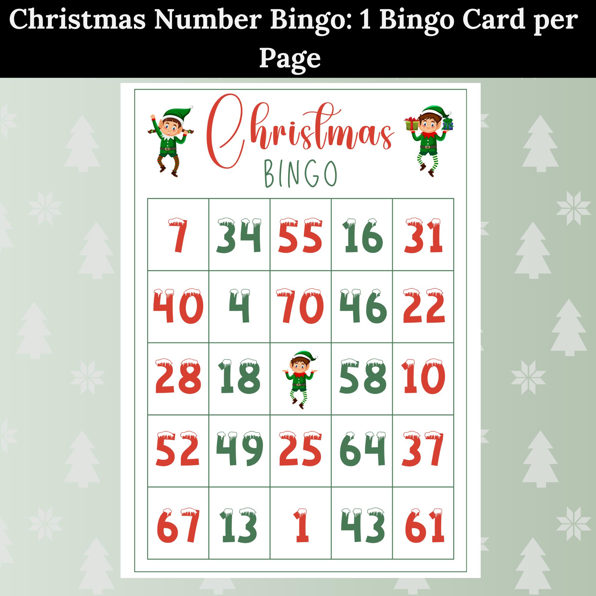 Christmas Number Bingo Printable, 50 Unique Bingo Cards for Xmas Family ...