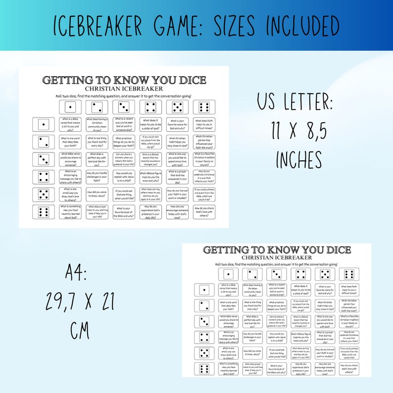 Editable Christian Icebreaker, Bible Dice Game, Customizable Bible ...