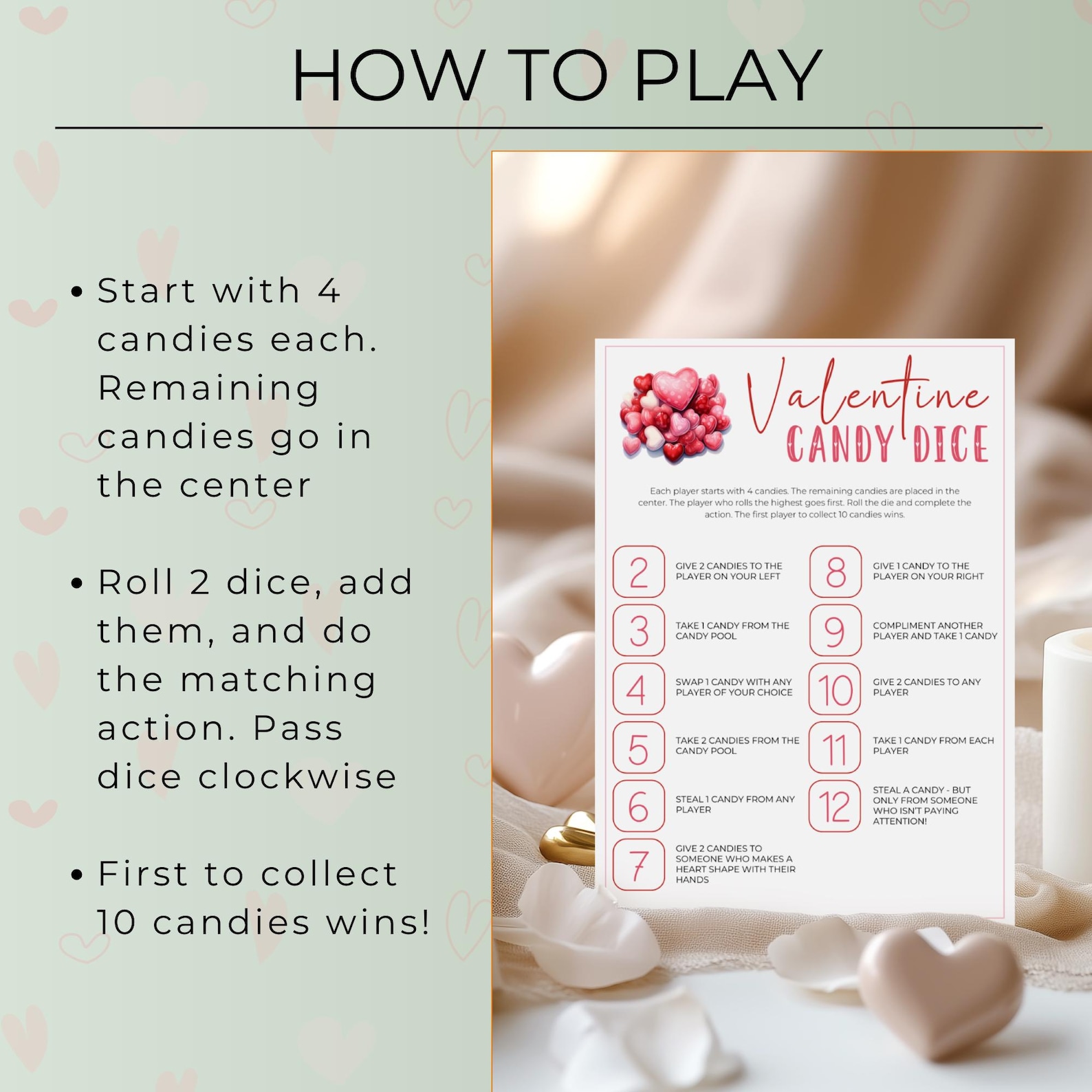 Valentine Candy Dice Game Printable, Fun Valentine Party Activity for ...