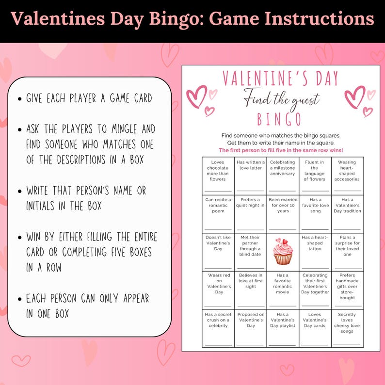 Valentines Day Bingo Printable, Find the Guest Bingo Game, Valentine ...
