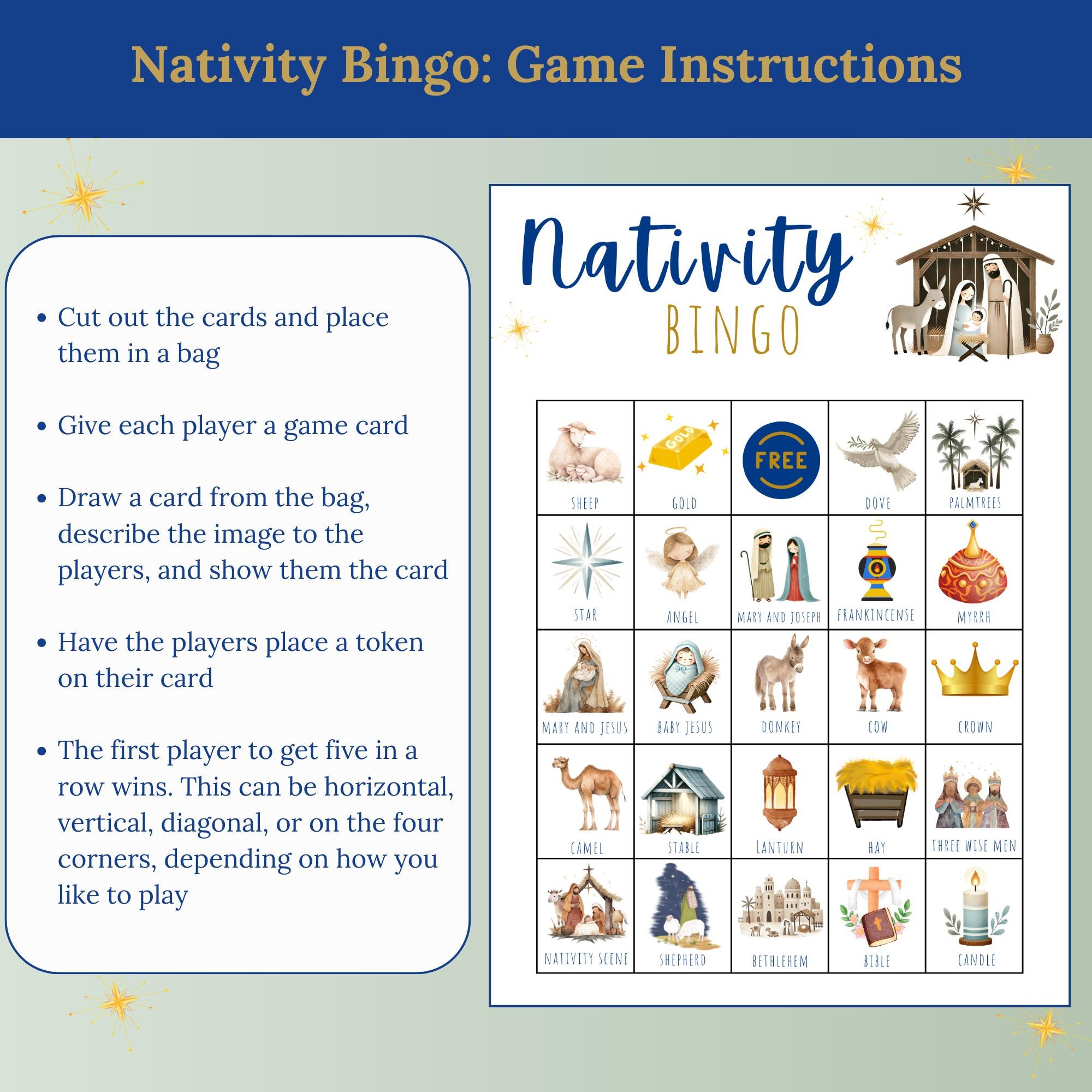 Nativity Bingo Game – 30 Printable Cards, Perfect for Church, Bible ...