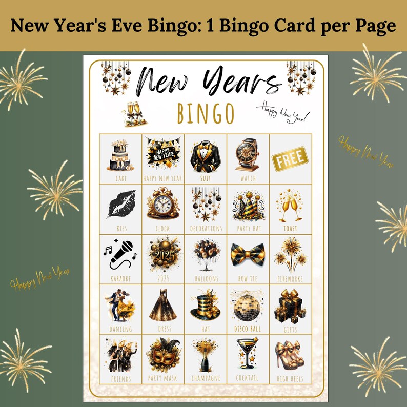 New Years Eve Bingo - 30 Printable Cards, Fun New Years Eve Games for ...