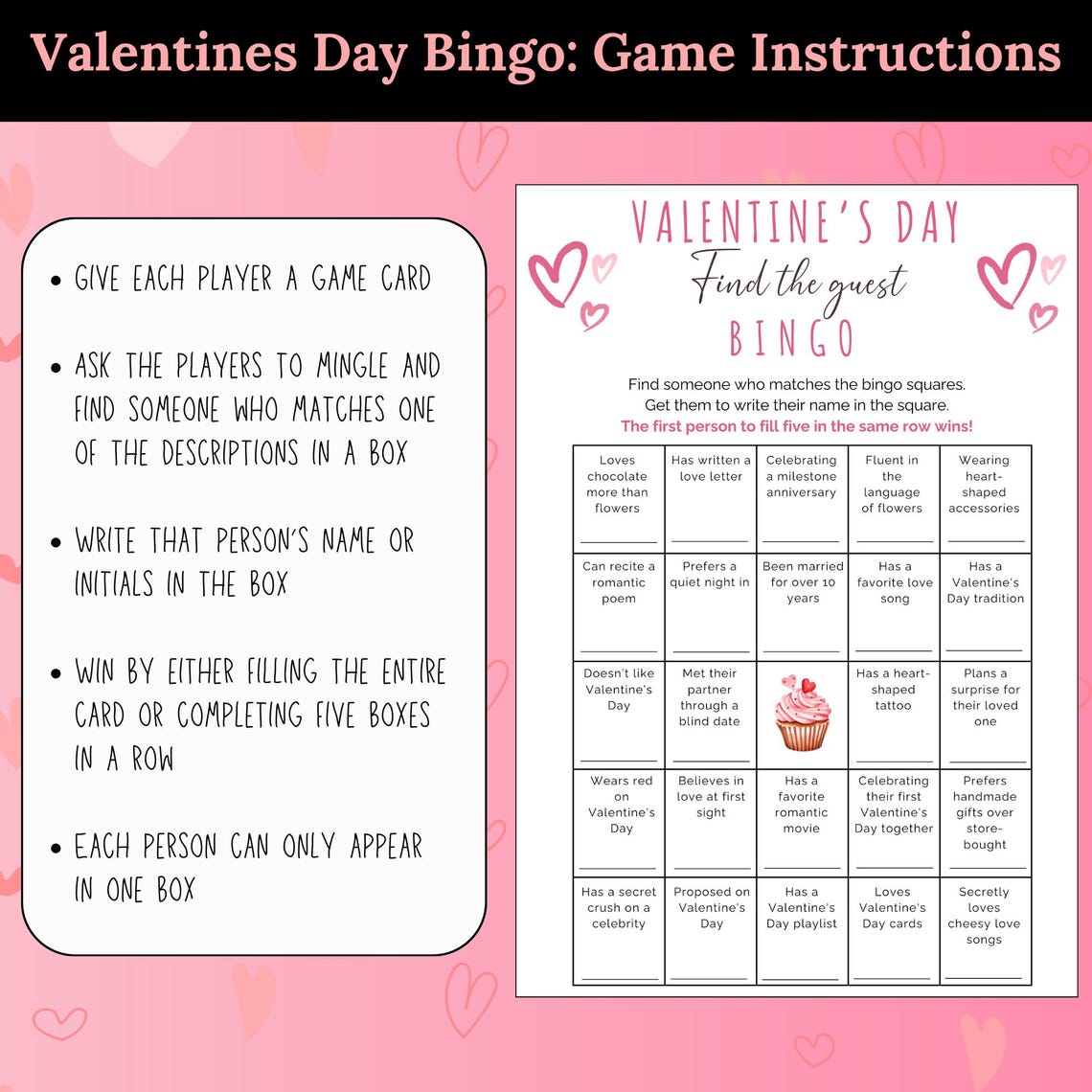 Editable Valentines Day Bingo, Find the Guest Bingo Printable ...
