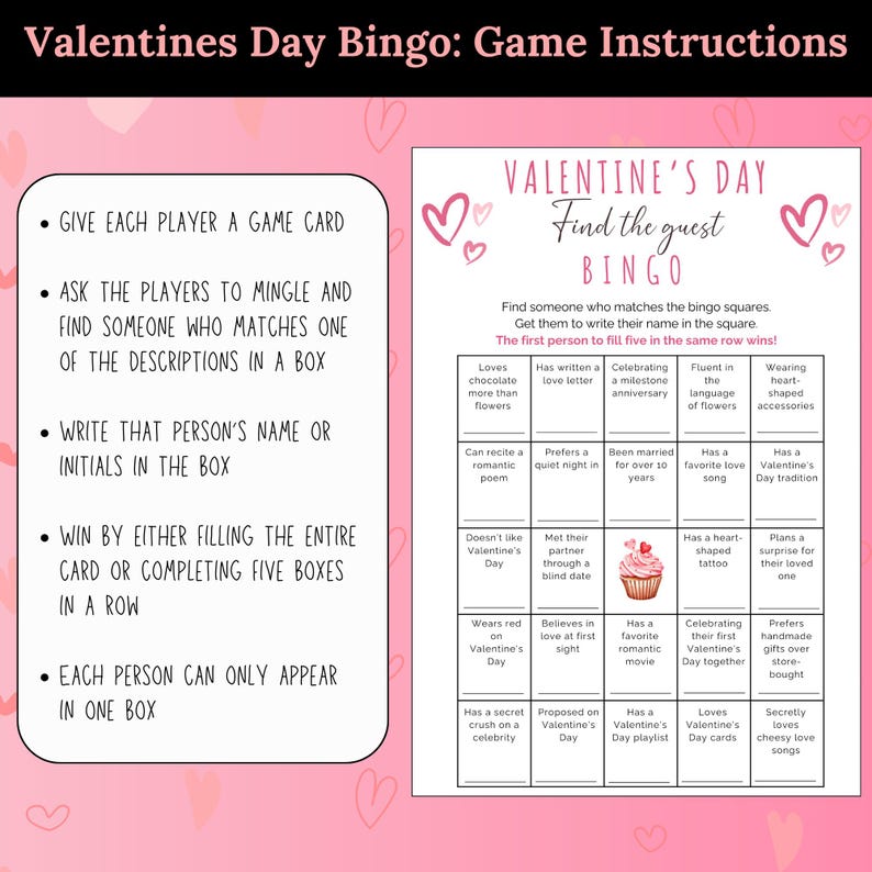 Editable Valentines Day Bingo, Find the Guest Bingo Printable ...