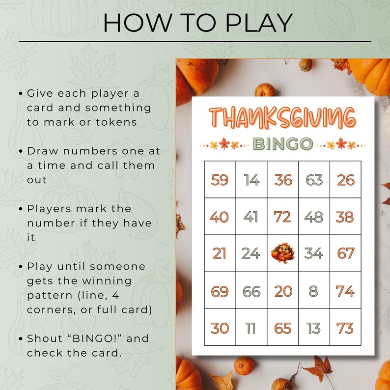 Thanksgiving Number Bingo, 30 Printable Cards, Fun Friendsgiving Game ...