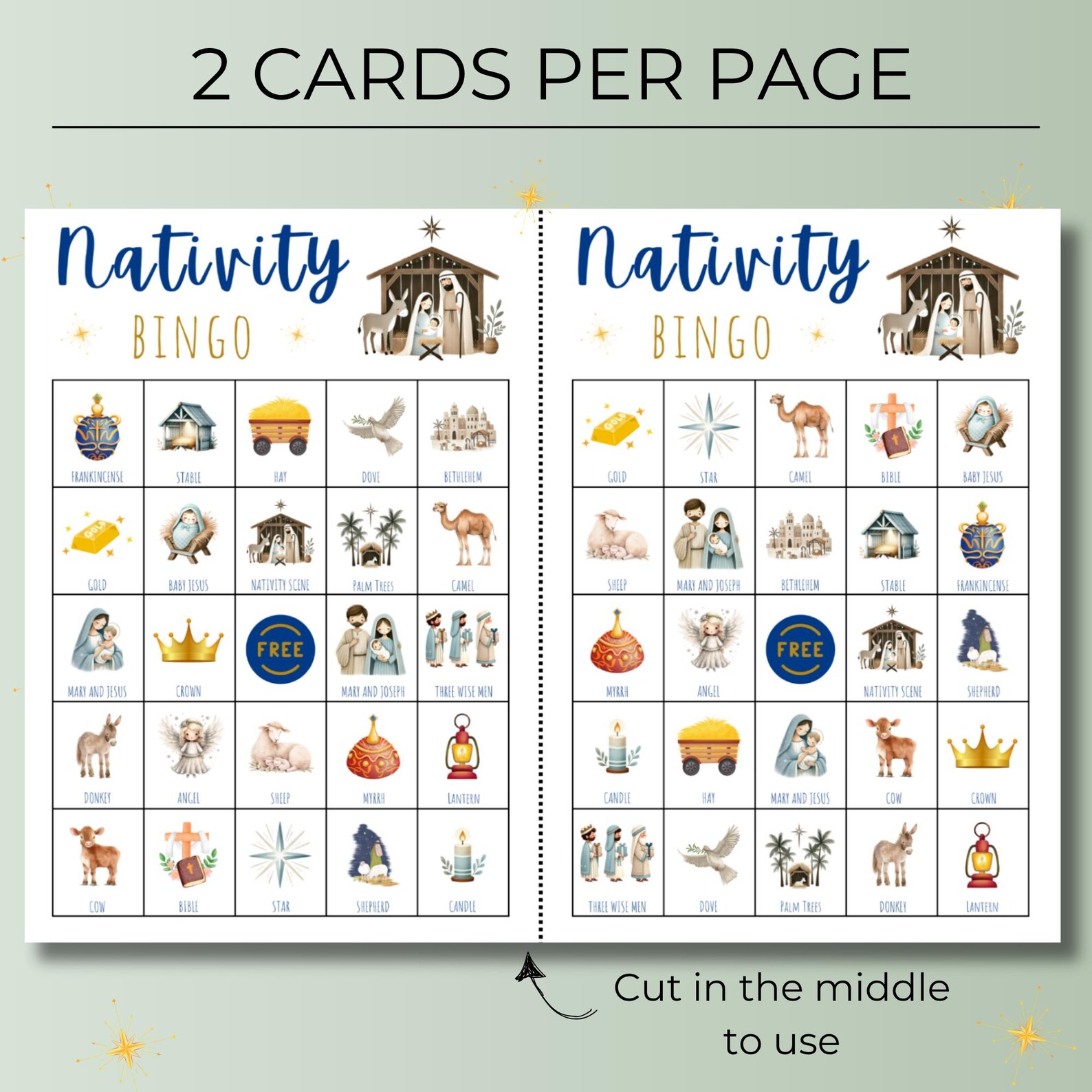 Nativity Bingo Cards, Christmas Bingo Game, Kids Christmas Party ...