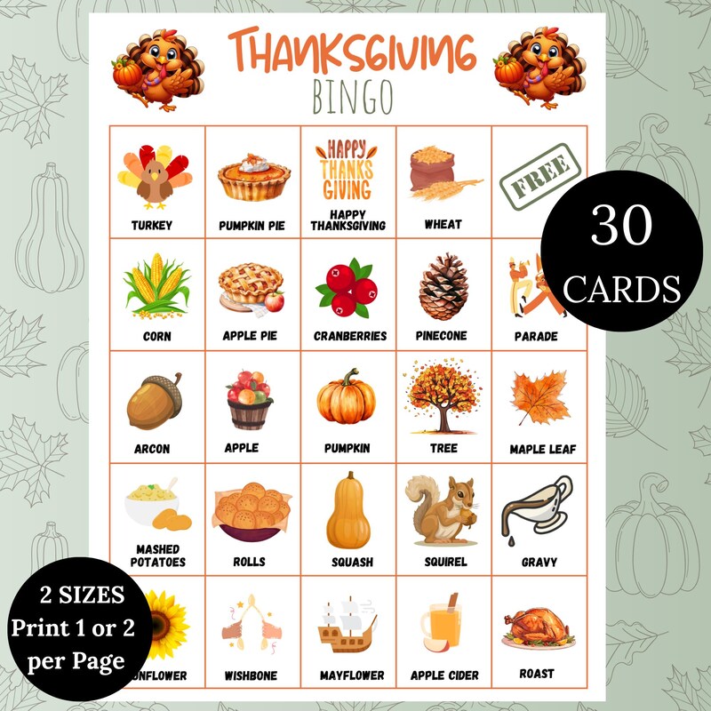 Thanksgiving Bingo - Etsy