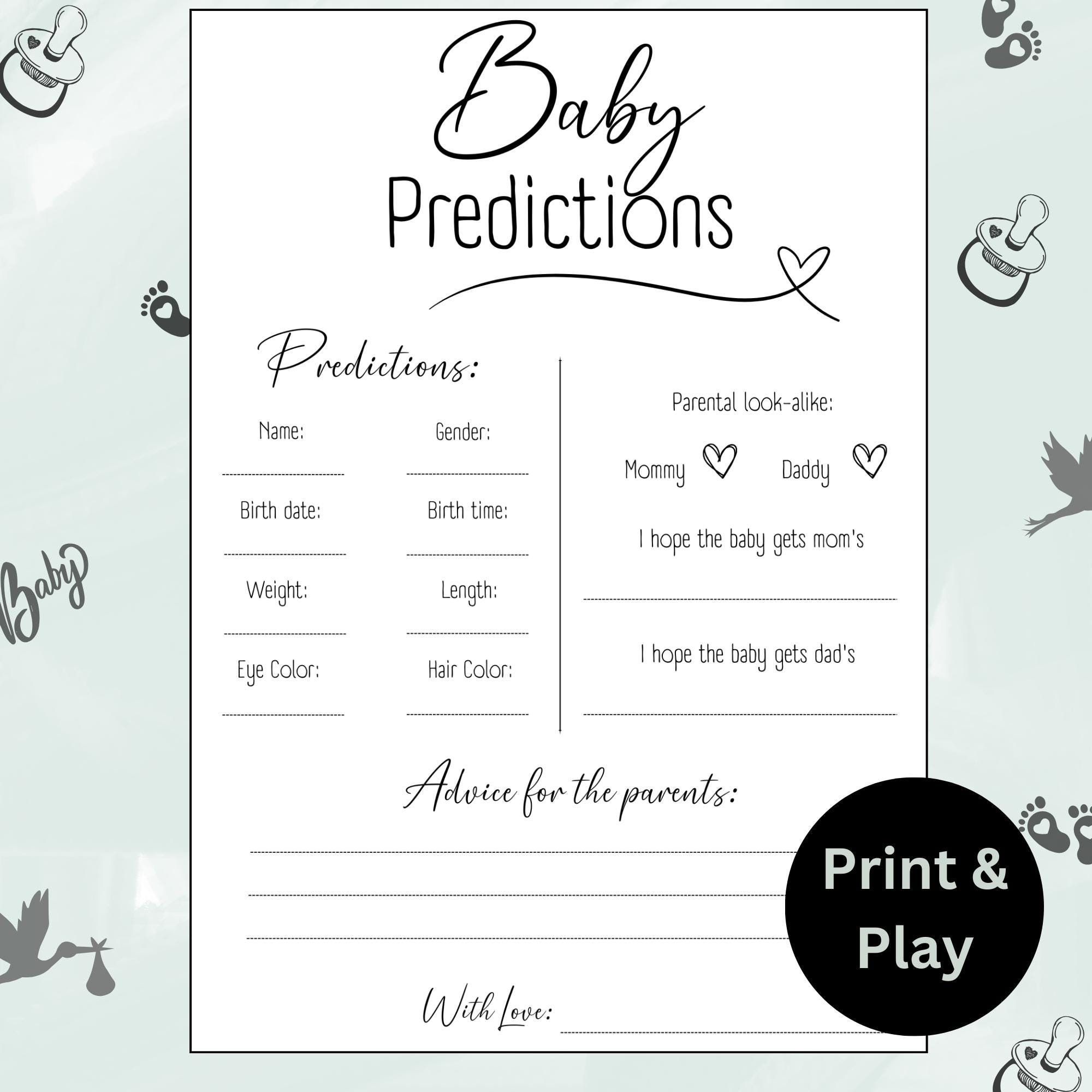 Baby Shower Guess the Due Date & Weight Game, Baby Stats Predictions ...